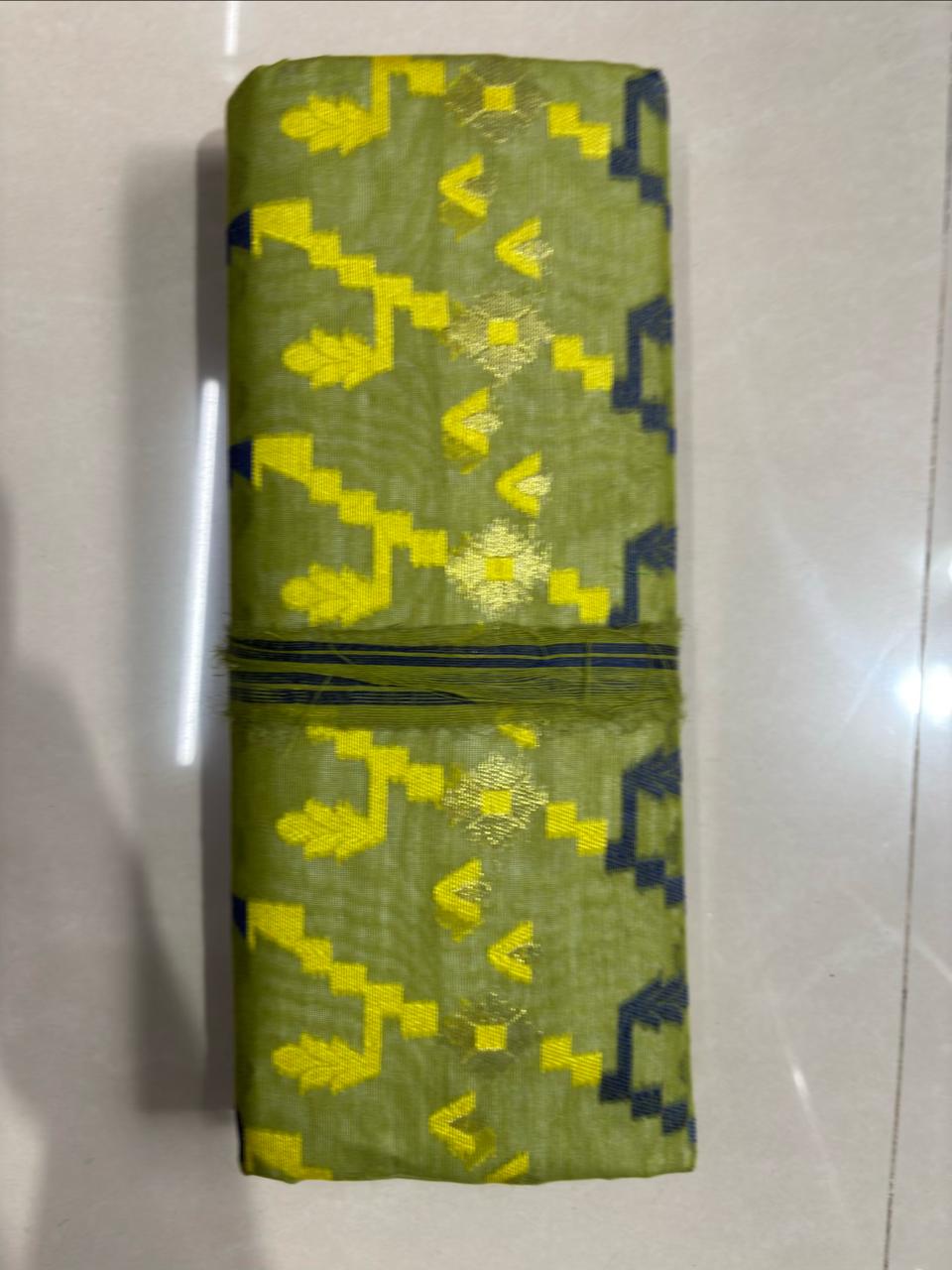 Lota Pata Design Jamdani Olive green - Manisha Saree Centre