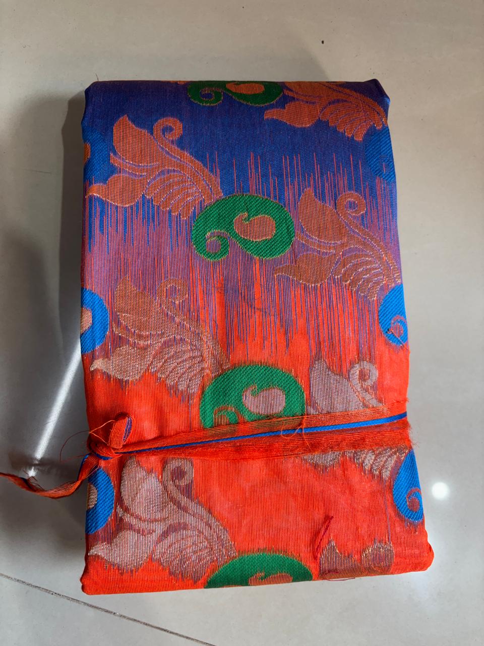 Beautiful Tussore Design 4 Bright Orange-Deep Blue - Manisha Saree Centre