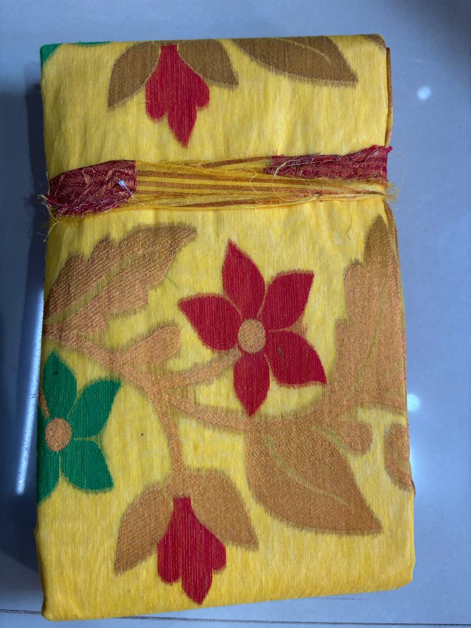 Beautiful Tussore Design 5 Bright Yellow - Manisha Saree Centre